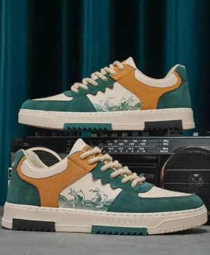 Men’s Stylish Casual Sneakers – Trendy Color-Block Lace-Up Shoes for M ...